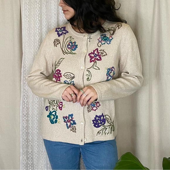 Appleseed's | Sweaters | Vintage Appleseeds Floral Embroidered Knit ...